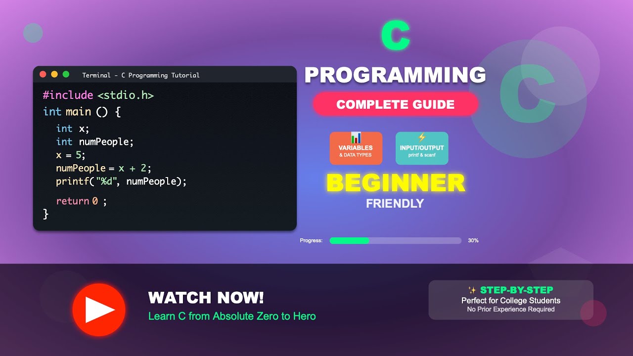 C Programming for Beginners - Variables, Data Types, printf, scanf, Input & Output Explained