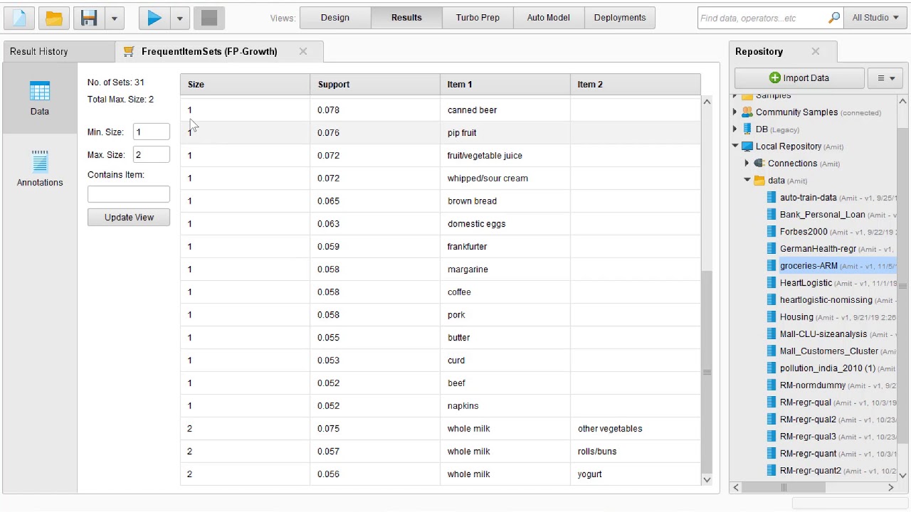 RapidMiner ARM 1 Model