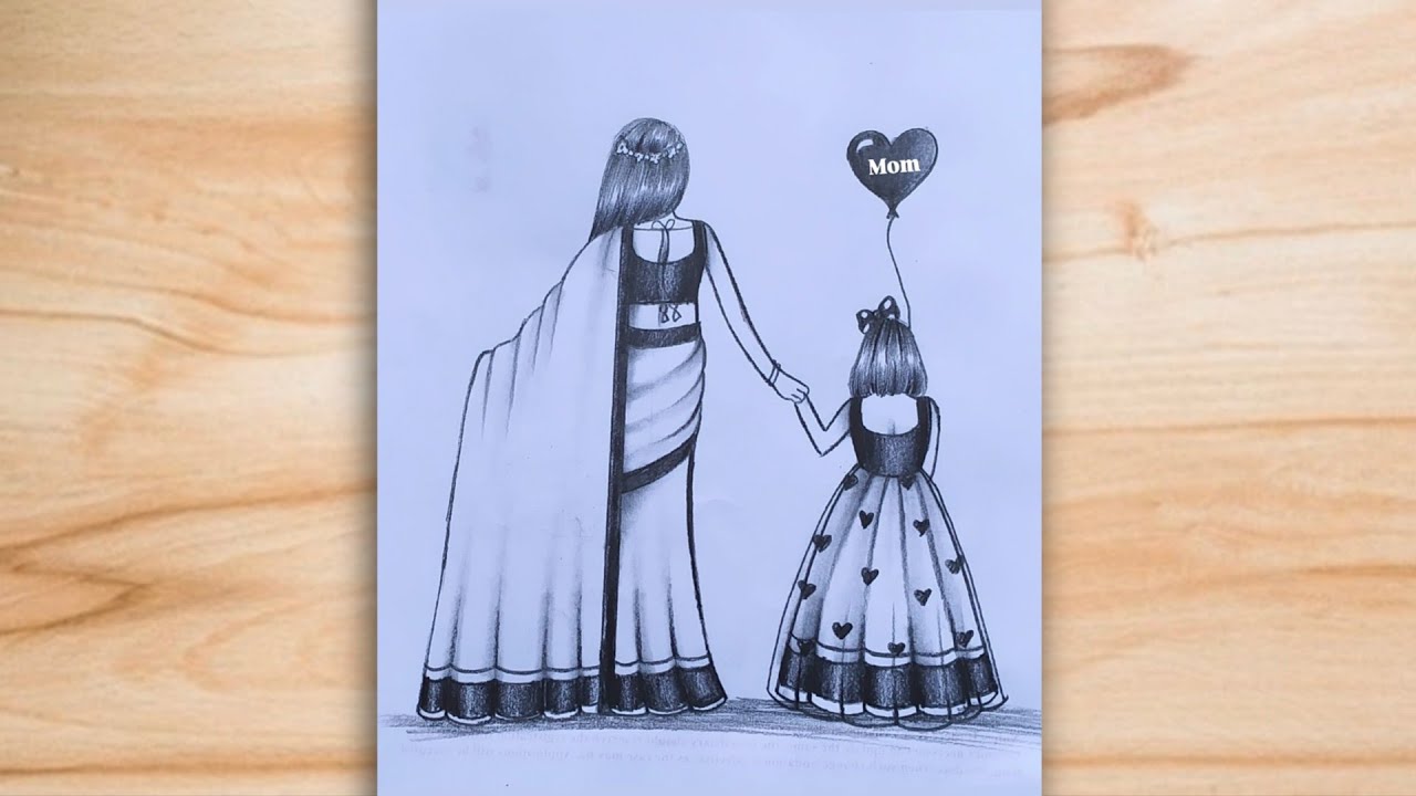Idea de dibujo fácil para el Día de la Madre 💖 Tutorial de dibujo sobre el amor entre madre e hijo