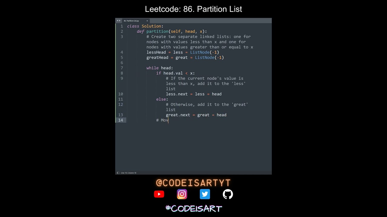 Leetcode 86. Partition List in Python | Python Leetcode | Python Coding Tutorial | Python Code ASMR