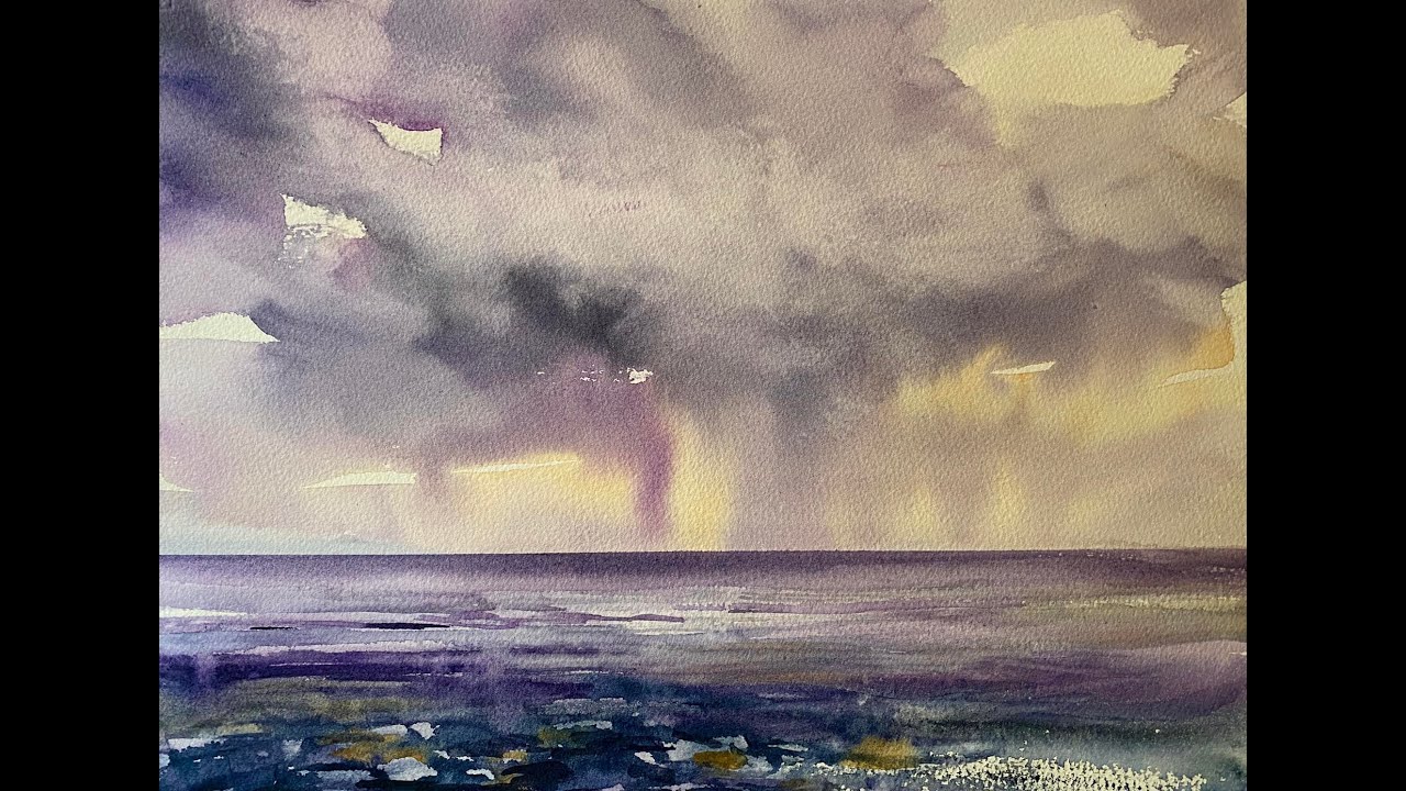 Paint a Watercolour STORM Seascape!!! Stormy sky watercolor landscape tutorial SKY PRACTICE