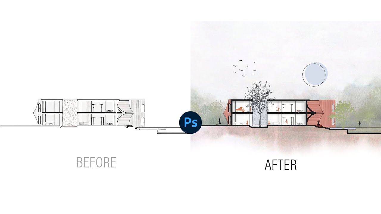 How to Render an Architectural Section in Photoshop —Quick Step-by-Step Tutorial #architecture