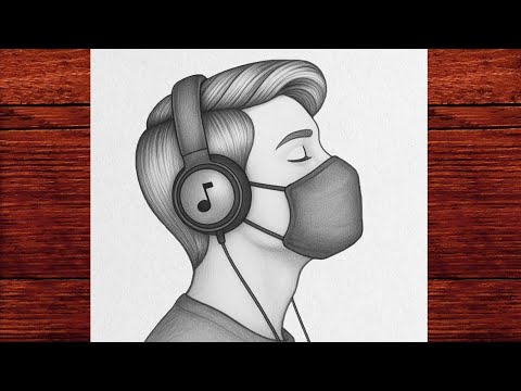 Masked Boy with Headphones Drawing – Easy Step-by-Step Sketch for Beginners