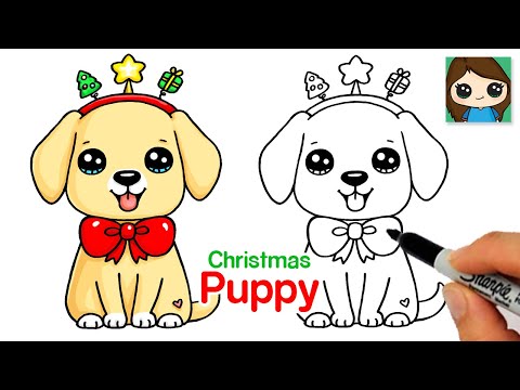 How to Draw a Puppy Dog for Christmas Easy 🎄⭐️