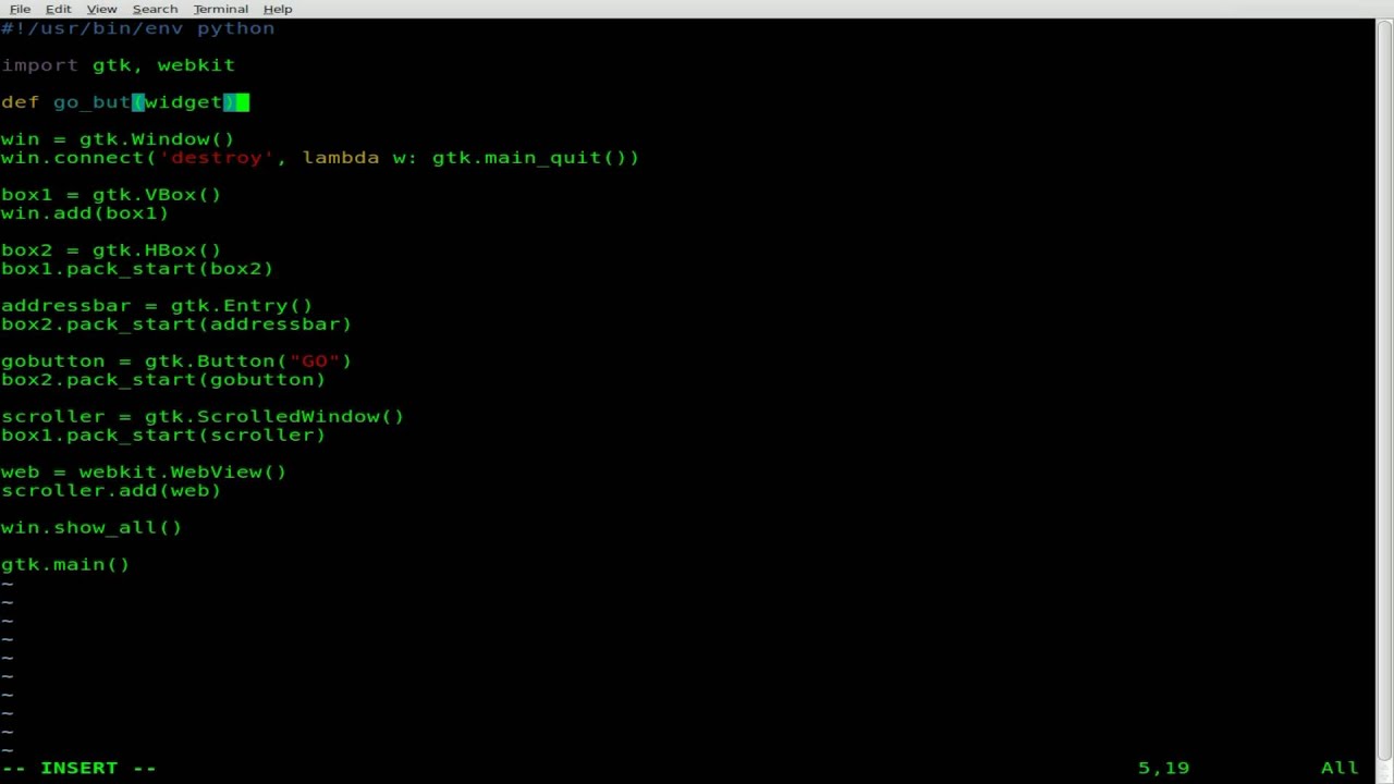 Create a Basic Webbrowser with Python GTK and Webkit - Linux