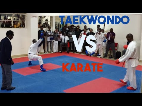 Karate (red) VS Taekwondo (blue) ~ Taekwondo fighter enters a Karate tournament