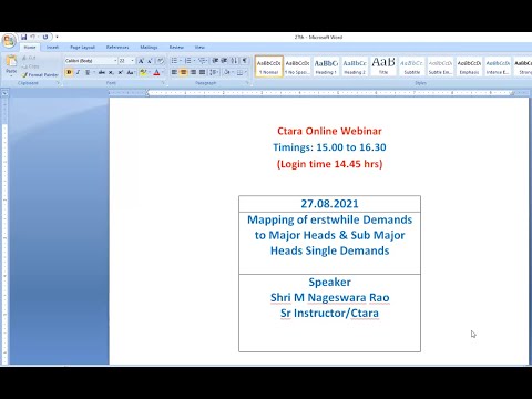 CTARA - Mapping of erstwhile Demands to Major Heads & Sub Major Heads, Single Demand - 27-08-2021