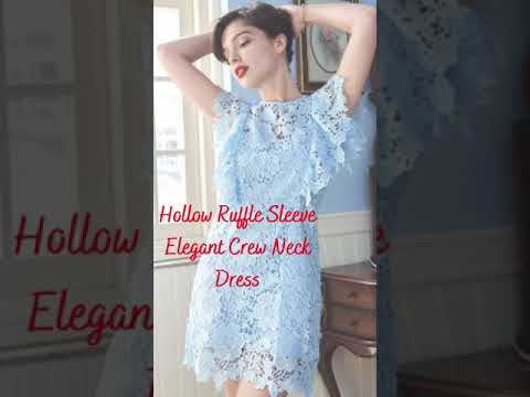 Hollow Ruffle Sleeve Elegant Crew Neck Dress | #Shorts #youtubeshorts