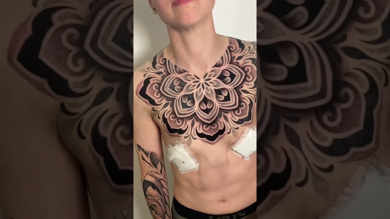 ꕥ WOW! Mandala Chest Tattoo By Domjoeltattoo #tattuba #tattoo #tattooartist #shorts #mandala #dots