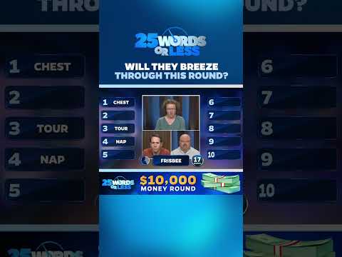 If they guess all 10 words in under 60 secs they'll go home with $10,000! #25wordsorless #gameshow