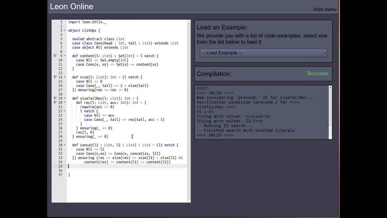 Program verification with Leon