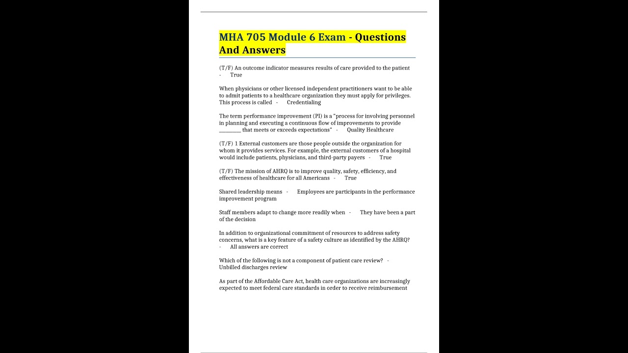MHA 705 Module 6 Exam   Questions And Answers