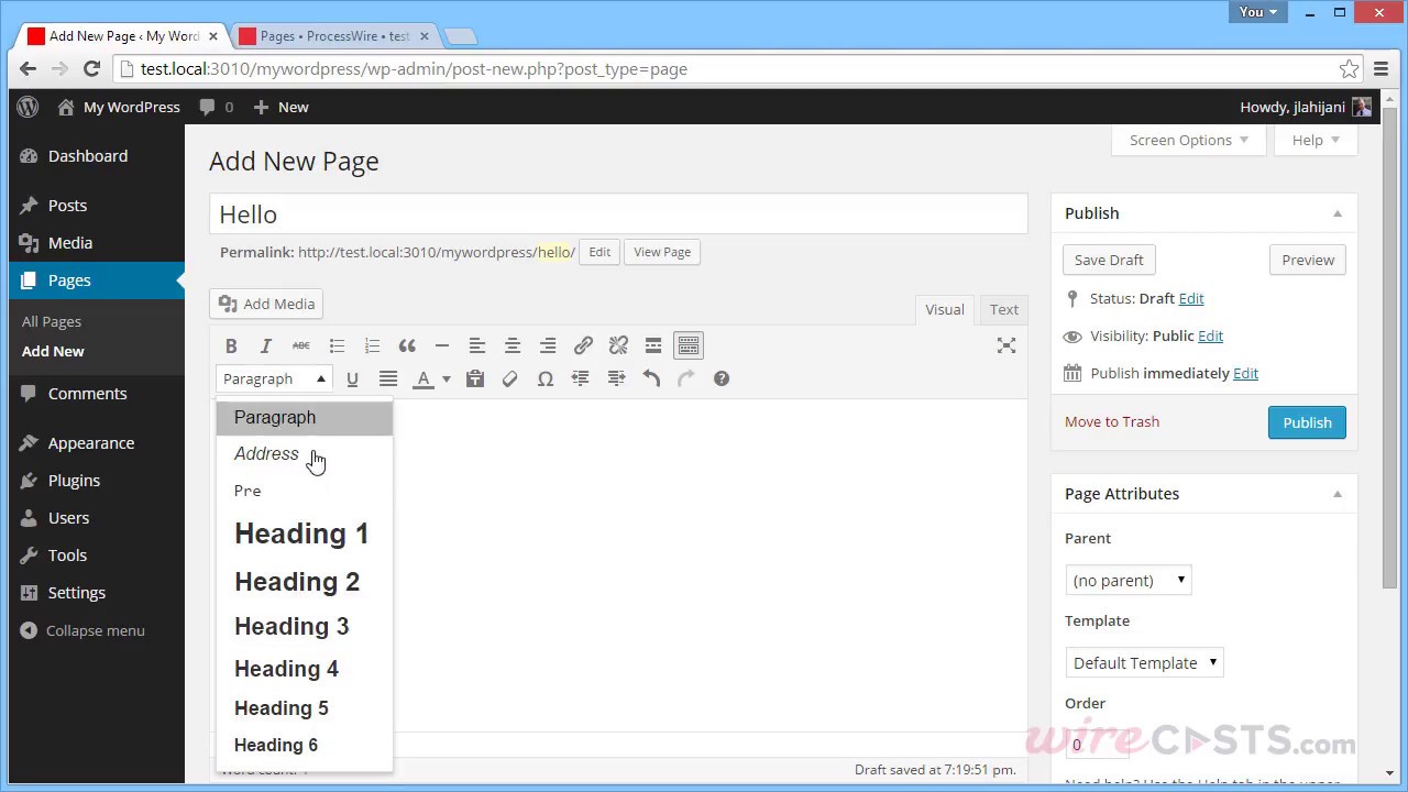 WordPress vs. ProcessWire - Pages