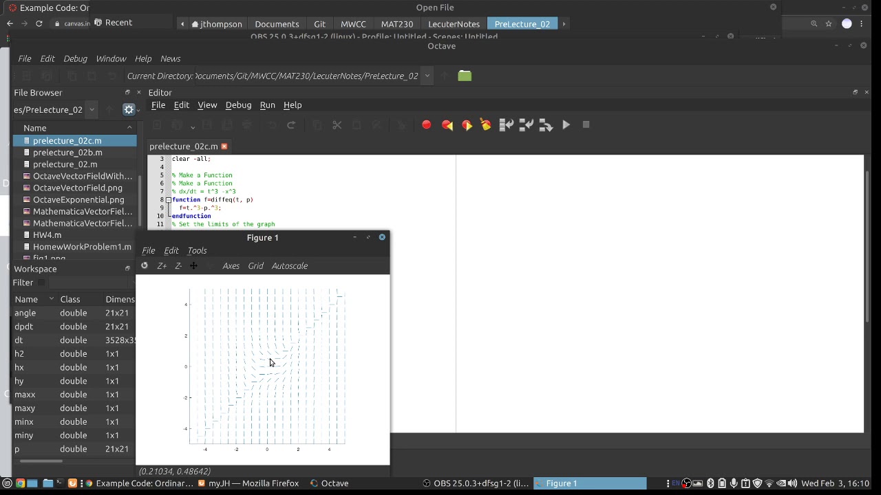 MatLab / Octave using the Example Code to Play with Direction Fields and Solutions Curves