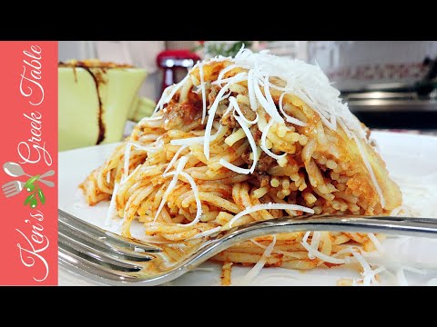 Baked Spaghetti In Greek Meat Sauce from Filiatra
