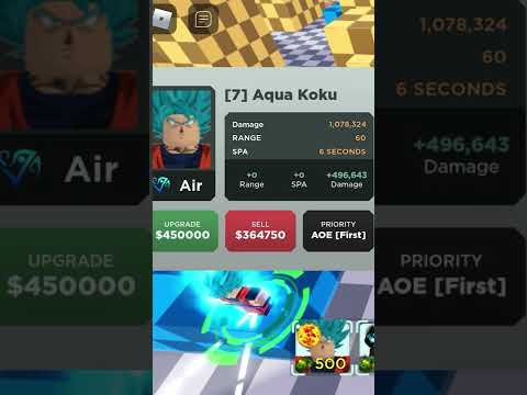 Aqua Koku ( SSGSS Goku ) Level 125 + fire rage orb showcase ~ all star tower defense