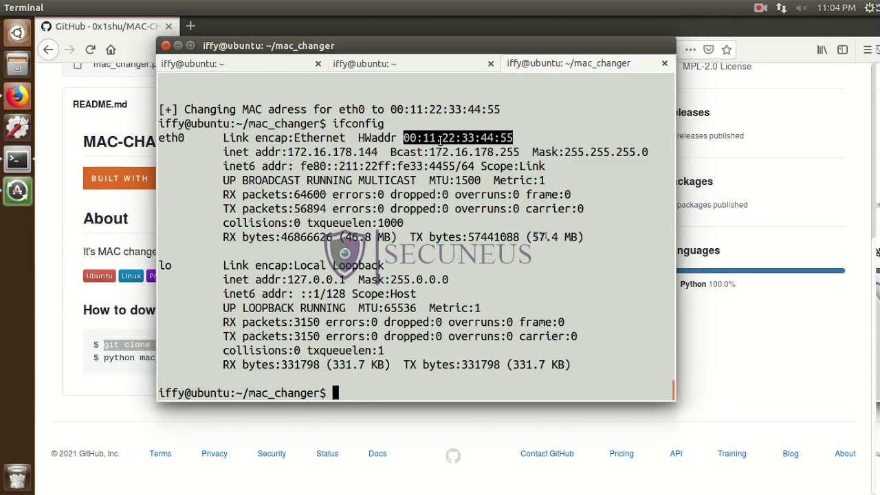 MAC Address Changer via Kali Linux Operating System | GitHub - Python Script