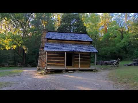 Walking inside historic Cades Cove cabin, John Oliver Place - Great Smoky Mountains National Park