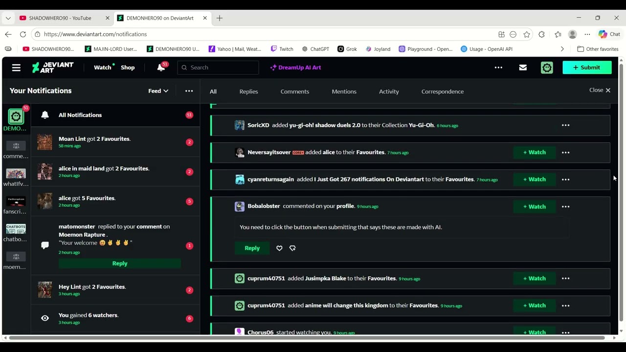 i just got 45 notifications on deviantart(may 3rd 2026)