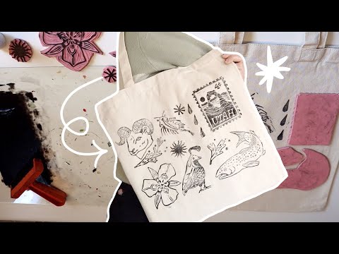 Block Printing on Fabric at Home 🌸 diy printed tote bags