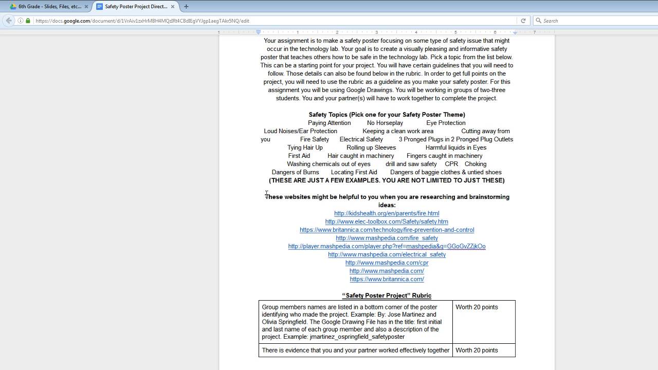 Safety Poster Project Directions