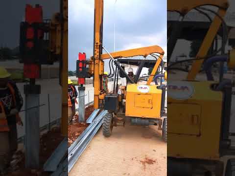 AWESOME GUARDRAIL INSTALLATION WITH PILE DRIVER