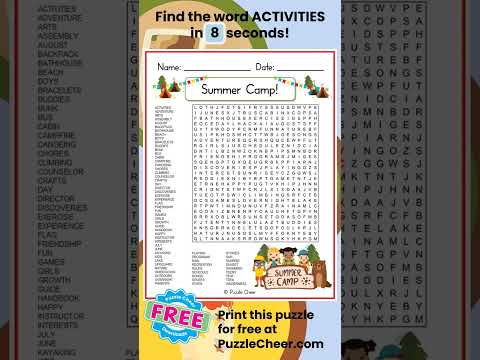 Summer Camp Word Search-Find ACTIVITIES #wordsearch #wordgames #puzzlegame #wordpuzzle #summercamp