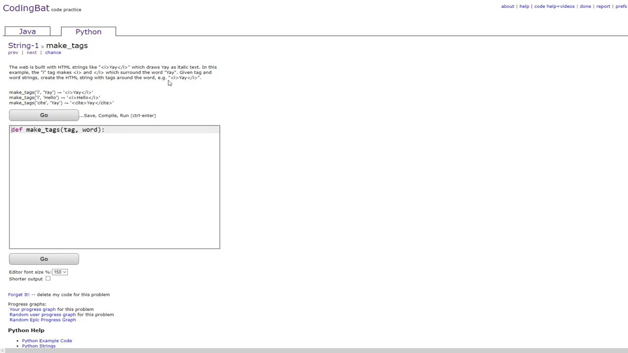 String-1 (make_tags) Python Tutorial || codingbat.com