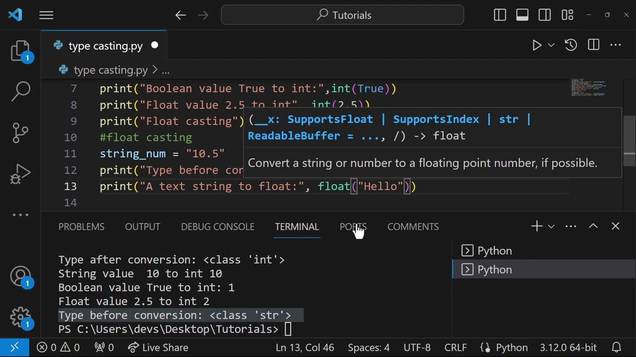 Introduction to Python : String, Integer, Float, List, Tuple, Set and Dictionary Type Casting