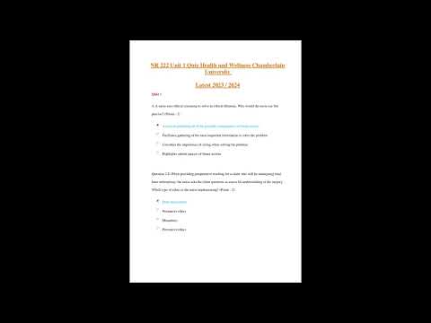 NR 222 LATEST 2023 2024 UNIT 1 QUIZ HEALTH AND WELLNESS CHAMBERLAIN UNIVERSITY NEW Q A GUARANTED PAS