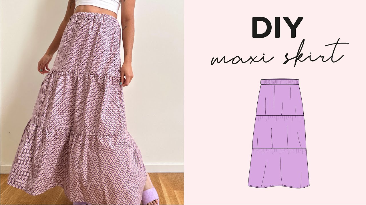 DIY Maxi Skirt + Sewing Pattern | Easy Elastic Gathered Tiered Skirt ✨