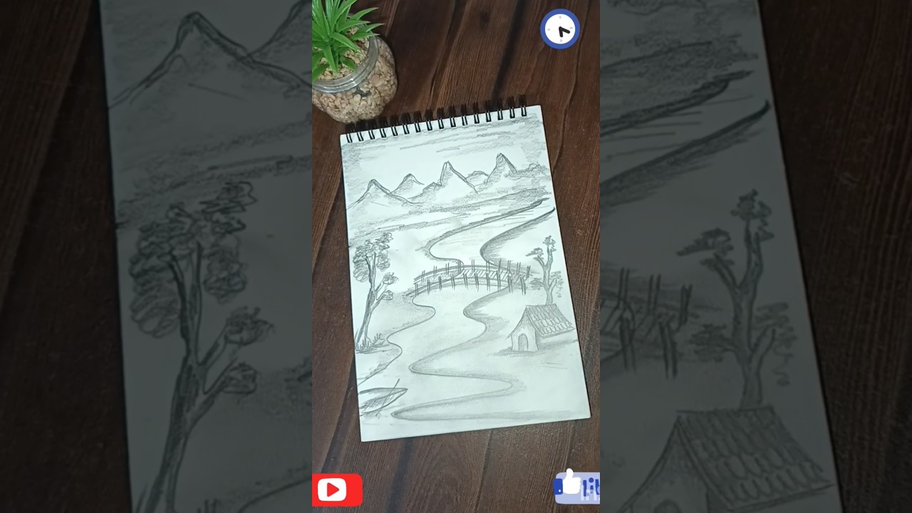 LANDSCAPE ||EASY DRAWING SCENERY || DOODLING#ytshorts #short video #shorts #art  @DipanjaliArtWorks
