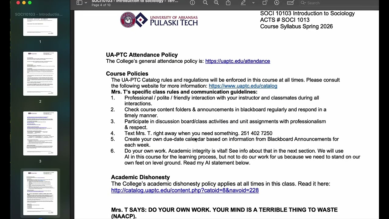 Sociology Syllabus Video Spring 2026