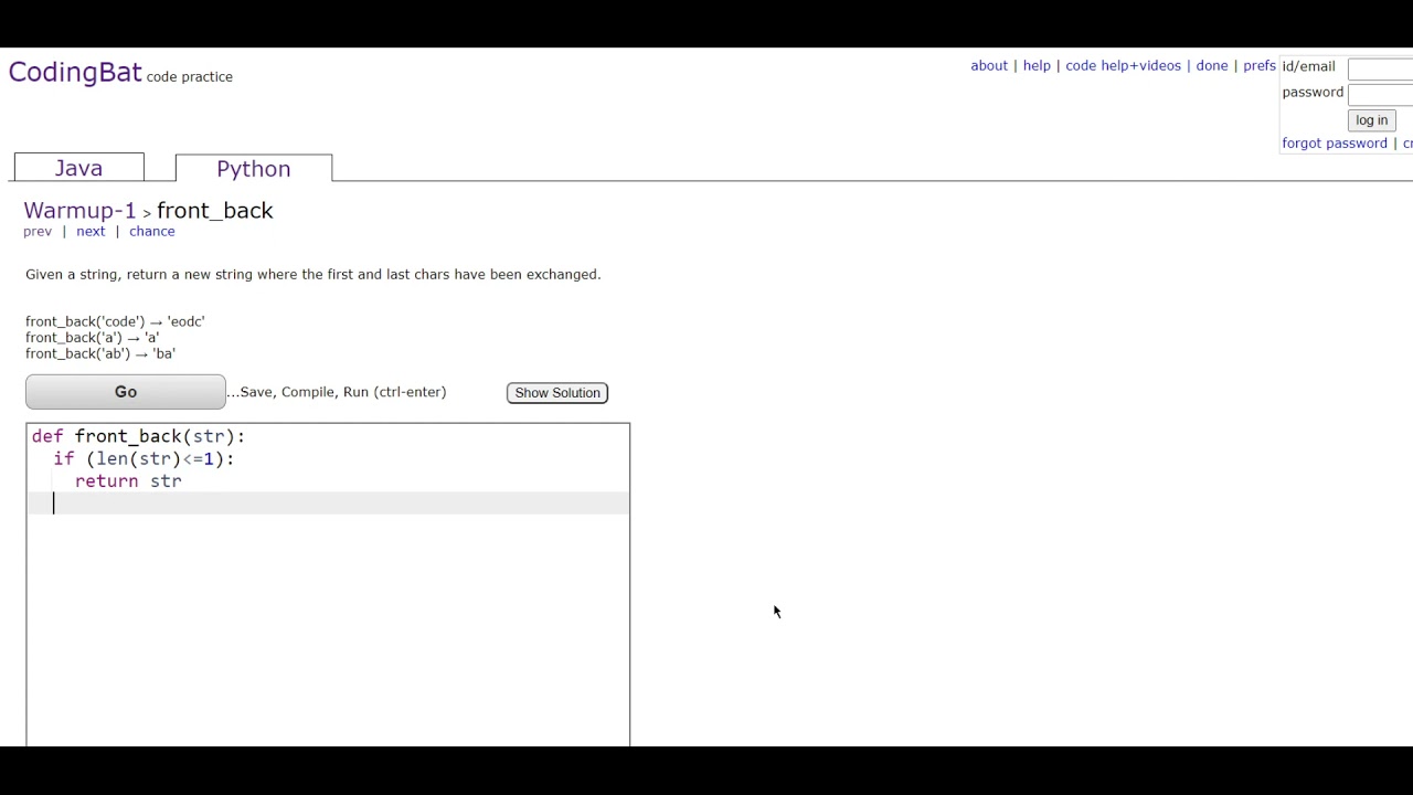 Warmup-1 (front_back) Python Tutoriall || Codingbat.com