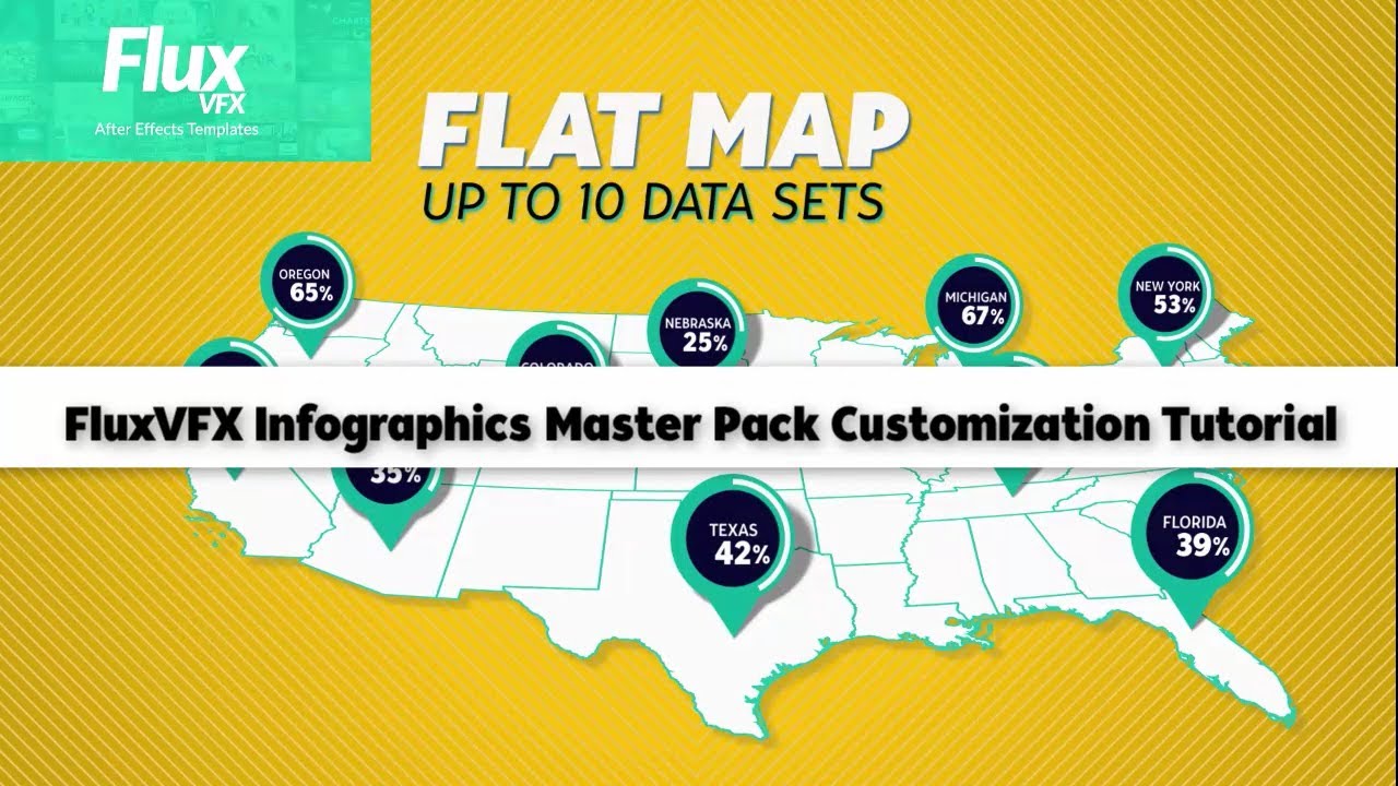 Infographics Mega Pack After Effects template Flat Map Graph