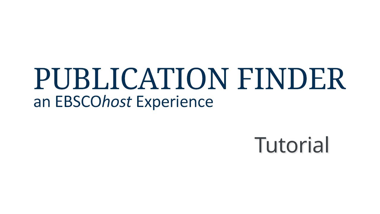 Using Publication Finder - Tutorial