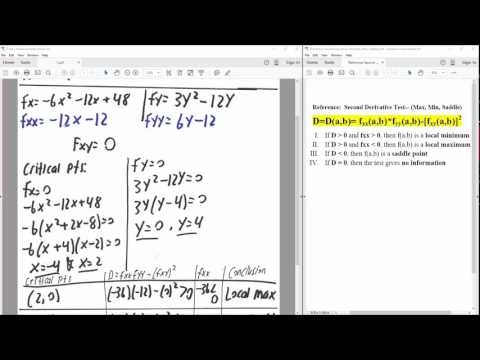 Calc 3: Second Derivative Test-- (Max, Min, Saddle) (Solved by Hand) ptA