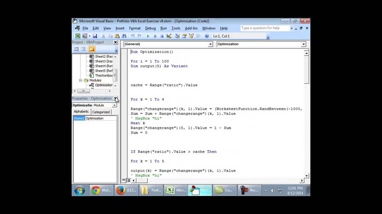 How to create an optimum portfolio using VBA