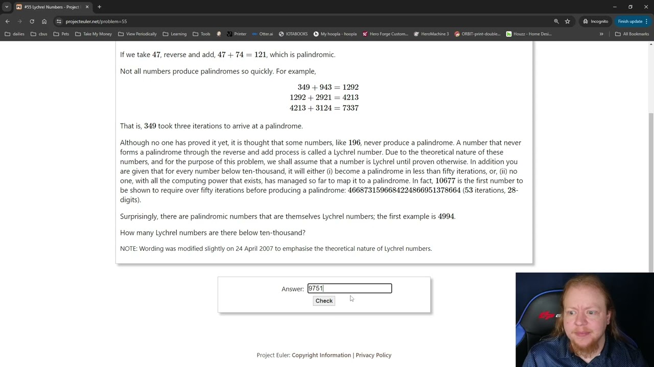 Project Euler Problem 55: Lychrel Numbers