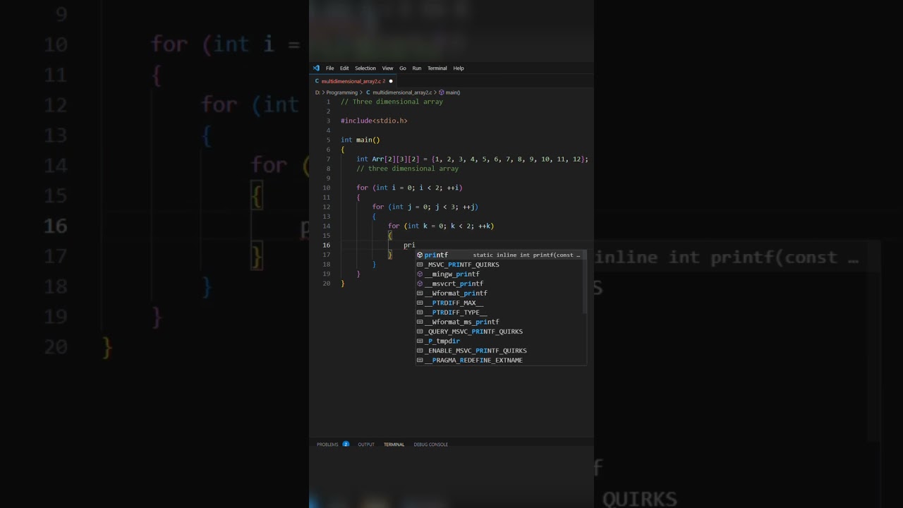 three dimensional array in c programming #shorts #programming #trending