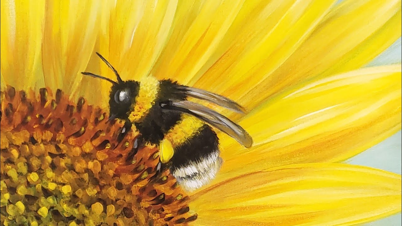 Easy Sunflower Bumblebee Acrylic Painting LIVE Tutorial