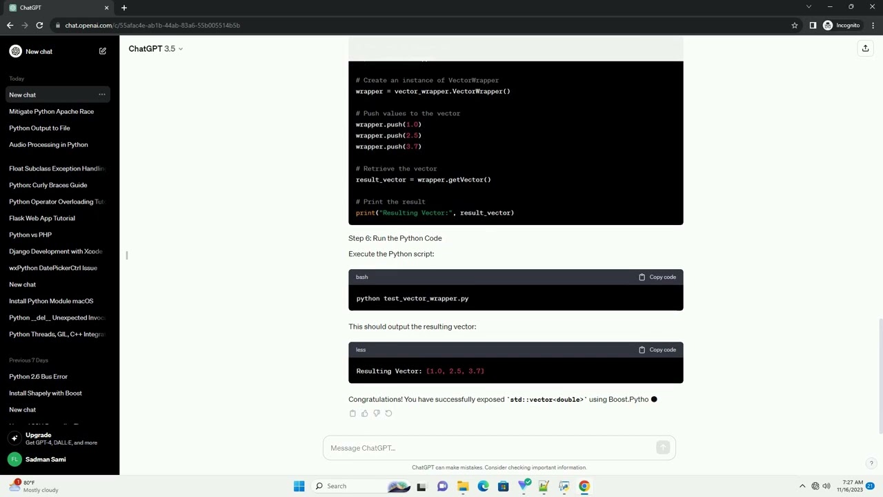 exposing std vector double with boost python