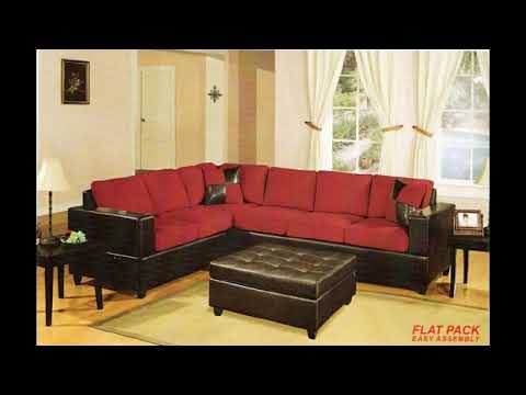 2 pc Red Microfiber two tone reversible sectional sofa with Free pillows