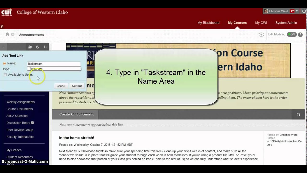 Adding Taskstream Tool Link