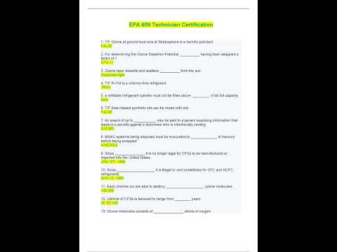 EPA 609 Technician Certification Exam 120 Questions and Answers