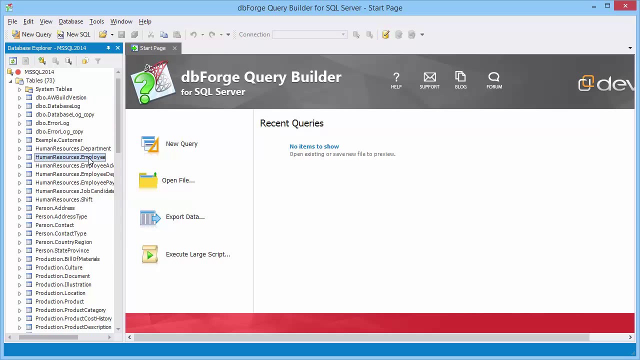 Viewing SQL Data using dbForge Query Builder for SQL Server