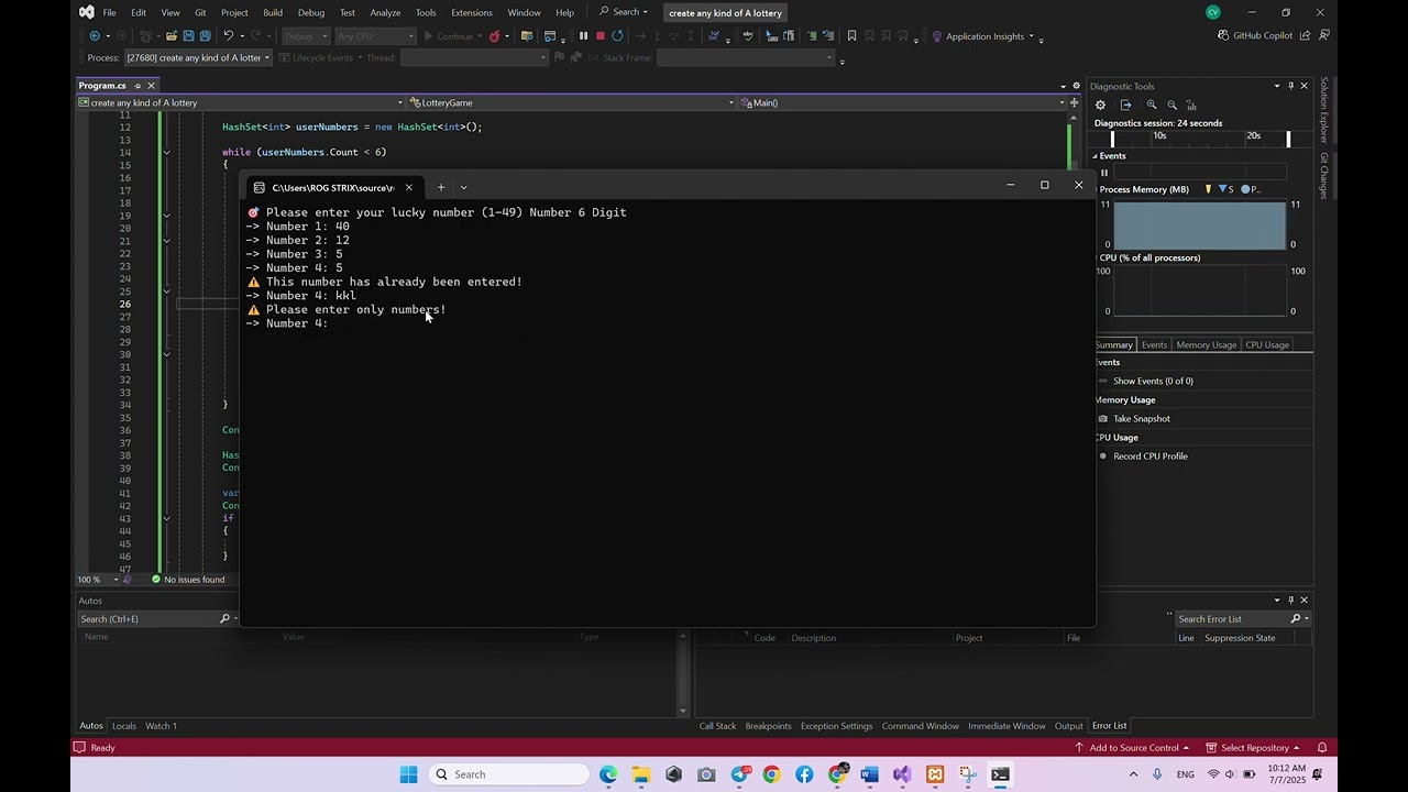 Lottery Game (Lucky Ticket) written as a C# Console Application.
