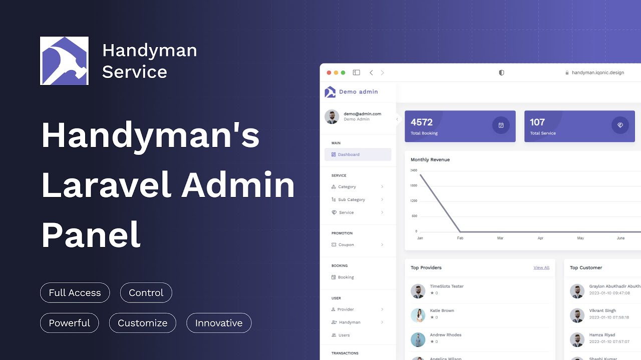 Handyman's Laravel Admin Panel: for Full access and control from a platform | Iqonic Design