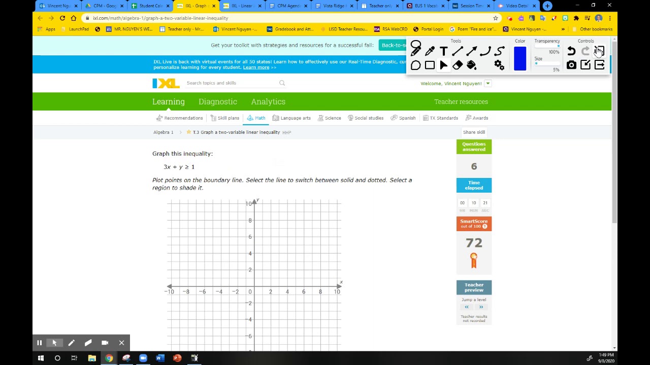 IXL Practice tutorials: Graphing linear inequalities in two-variables