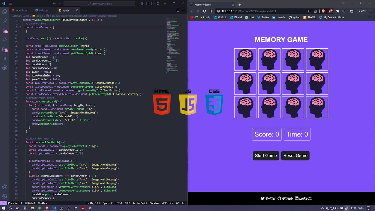 Memory game (Classic) - HTML , CSS & JAVASCRIPT